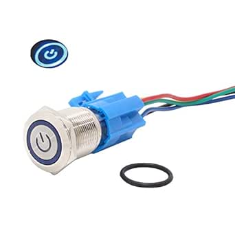 12V Push Button Latching Switch On Off Waterproof Switches IP67 Buttons Blue Led Pushbutton ...