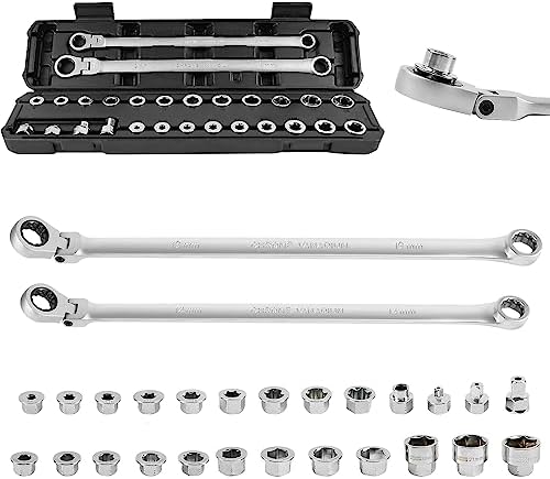 LOSCHEN 17pcs Extra Long Metric Flex-Head Ratcheting Wrench Double Box ...