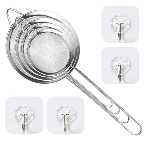 4 Piece Sifter Set with 4 Hooks, Stainless Steel Sieve, Kitchen ...