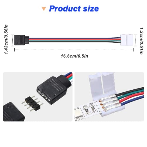 Xiatiaosann LED RGB Connector Male to Female Cable, 4 Pin 10mm Wide ...