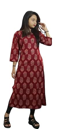 Buy Wertyu Women Straight Kurti with Printed Cotton Long Inner Regular ...