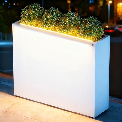 Amazon.com : GSK White Metal Planter Box with LED Light Rectangular ...