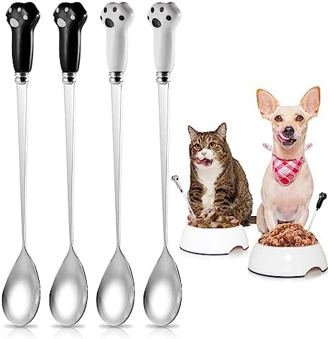 ORUZA 4PCS Pet Food Spoon, Cute Paw Cat Can Spoon, Stainless Steel Pet ...