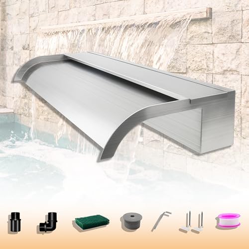 LONGRUNNEW Pond Waterfall Blade Kit, 60cm Stainless Steel Pool Fountain ...