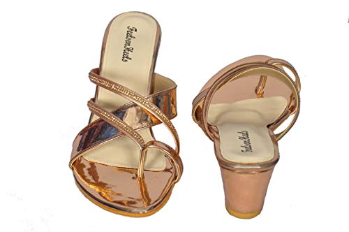 Buy Feels on Heels Womens Kitten Heel Fancy Sandel-A241-Rose Gold-42 at ...