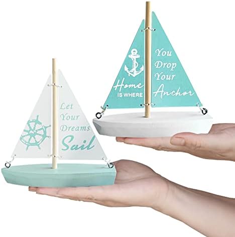 Amazon.com: BUYGOO Mini Sailboat Model Decoration - 4-Piece Wooden ...