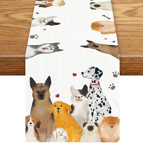Amazon.com: Dog Table Runner, Rustic Watercolor Cartoon Animals Cute ...