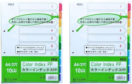 Amazon | カラーインデックス A4 2穴 10山 IN-1410 2セット オリジナルカードつき | インデックス・仕切りカード | 文房具・オフィス用品