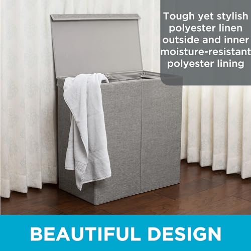 Double Laundry Hamper with Lid | Removable mesh bags | Dual Compartment ...