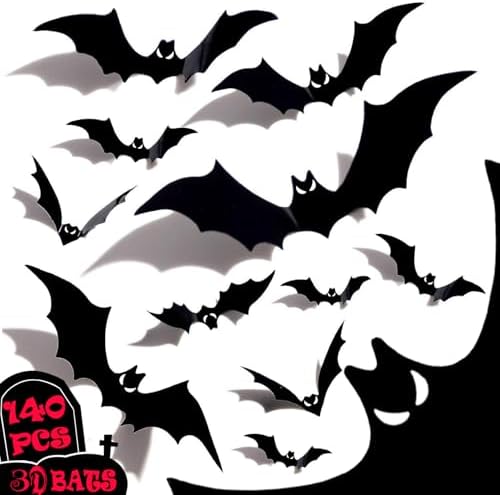 Amazon.com: 140 Pcs Bat Wall Decor, Halloween Decorations Indoor 3D PVC ...
