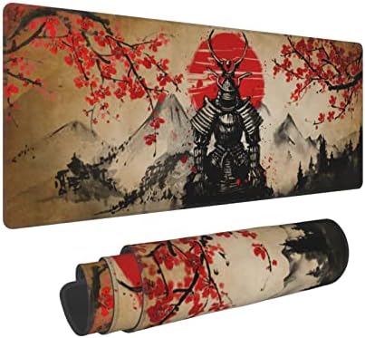 Japanese Cherry Blossom Samurai Cool Anime Red Sun Black Mouse Pad XL ...