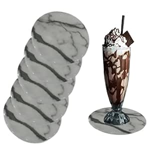 ZIDO Unbreakable (Pack of 6) Melamine Italian Marble Coaster Set with ...