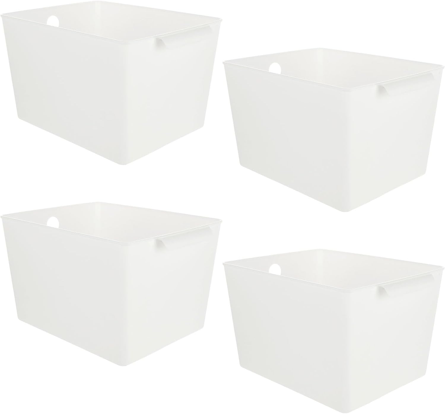 ASelected 4Pcs Plastic Storage Boxes With Handle White Box 26X19X15Cm ...