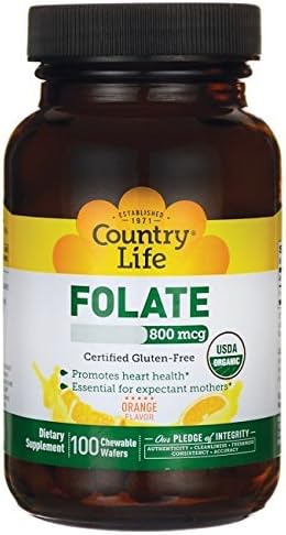 Country Life Folate 800 mcg – 100 obleas masticables – promueve la ...