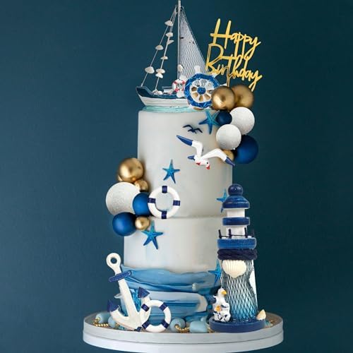 Amazon.com: 19 Pcs Nautical Cake Topper Pirate Cake Topper Ship Theme ...
