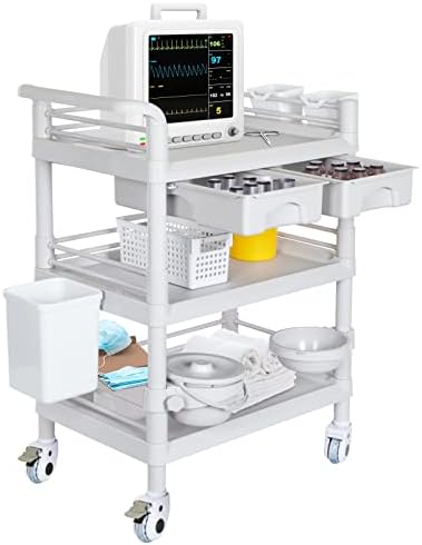 Amazon.com: Mobile Medical Cart, 2 Tier Trolley 330 Lbs, with 2 Drawers Carts, Beauty Salon ...