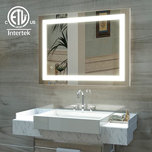 HAUSCHEN HOME 36 x 28 inch LED Lighted Bathroom Wall Mounted Mirror ...