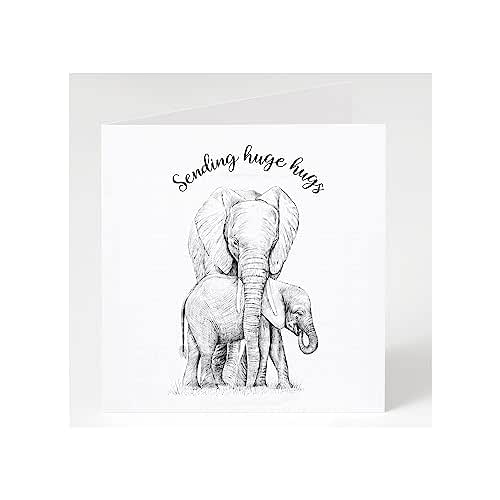 Sympathy Card - Sending huge hugs - Elephant hugging her calf artwork ...