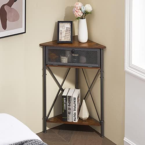 Amazon.com: VECELO Corner Tables for Small Spaces, Multipurpose Storage ...