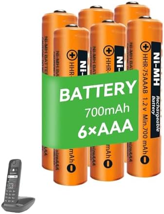 6 Pack NI-MH AAA Rechargeable Batteries for Panasonic Cordless Phone ...