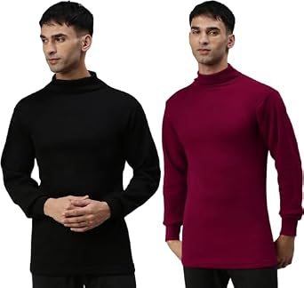 Buy AMUL BODYWARMER Men's High Neck Full Sleeves Black and Maroon Top ...