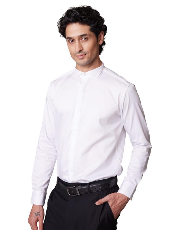 KINGDOM OF WHITE Tipple Cotton Stretch Slim Fit White Party Shirt ...