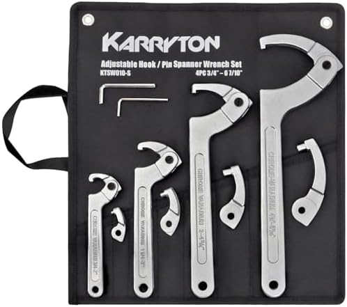 KARRYTON Adjustable Pin Hook Spanner Wrench Set, w/ 8pc Interchangeable ...