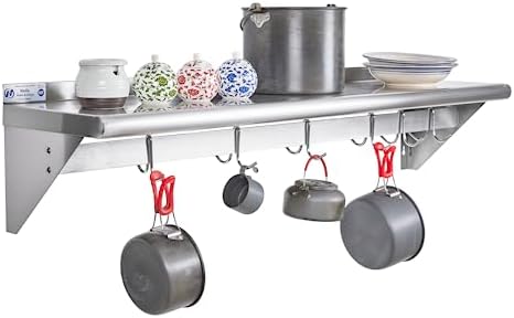Amazon.com: HALLY Stainless Steel Shelf with 6 Hooks 12" x 48" Wall ...