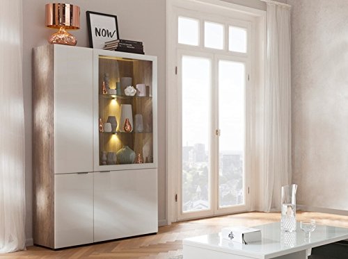 Deline Cleo Cabinet (Wild Oak and White Glass) : Amazon.in: Home & Kitchen