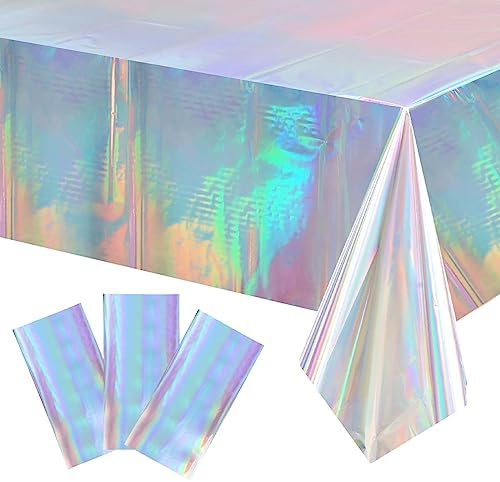 Amazon.com: 3 Pack Iridescence Plastic Tablecloths Shiny Disposable ...