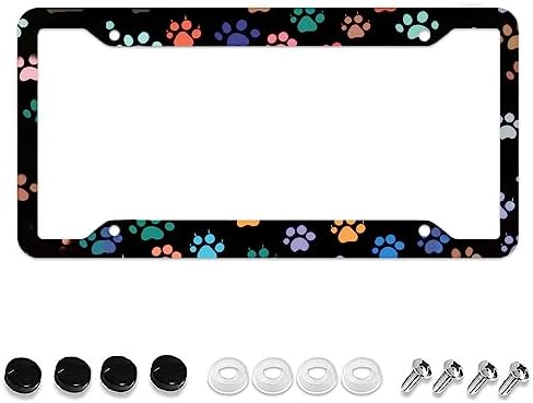 Amazon.com: LOVEJIA Rainbow Cat Dog Paw Print License Plate Frame ...