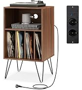 COSTWAY Meuble Tourne-Disque Vinyle avec Prise, Support Platine Vinyle ...