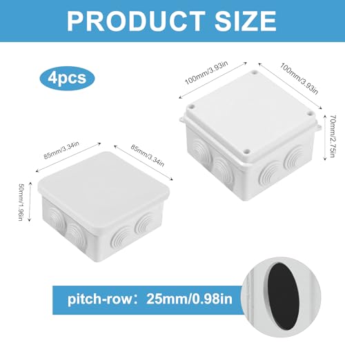 Pizsieat 4pcs Distribution Box Surface-Mounted IP65 Waterproof Junction ...