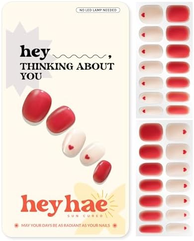 Amazon.com: Heyhae Semi Cured Gel Nail Strips | No LED Lamp Needed | Solid, Red | Easy Apply ...