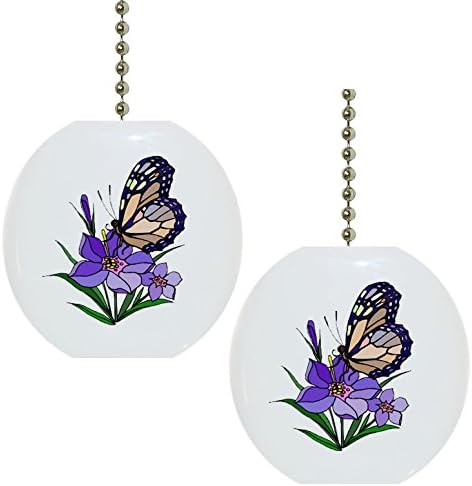 Set of 2 Butterfly Purple Flower Solid Ceramic Fan Pulls - Ceiling Fan ...
