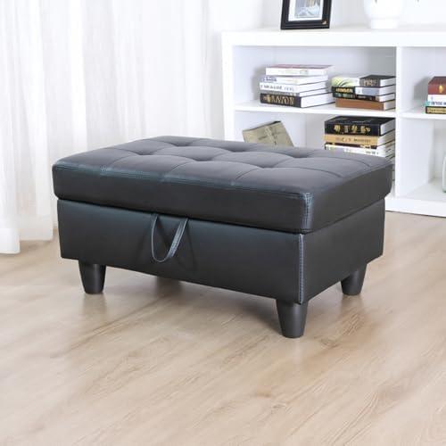 Amazon.com: Bicerkib Leather Storage Ottoman Bench,33.5" Large Square ...