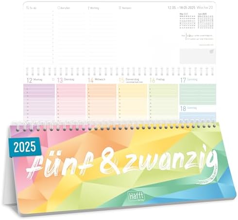 Häfft® Wochen-Tischkalender 2025 quer zum Aufstellen "Rainbow" 1 Woche ...