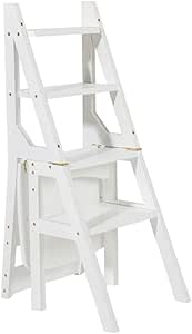 Amazon.com: White Wooden Ladder Chair Foldable Multifunction Home ...