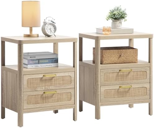 Amazon.com: Eclatara Rattan Nightstand: Sturdy White Night Stand with ...
