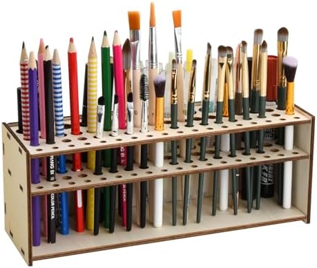 Cozlly 67 Holes Wooden Paint Brush Holder, Multifunctional Stand Rack ...