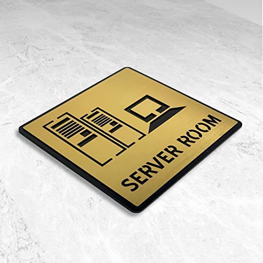 GENESIS ARTS Premium Brush Finish Gold & Black Acrylic SERVER ROOM Sign ...