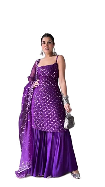 YAZU Georgette Sharara Suit Set For Women| Kurta Sharara Set With ...