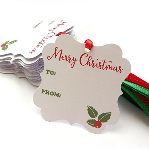 Amazon.com: Merry Christmas Holiday Gift Tags with Red and Green Ribbon ...