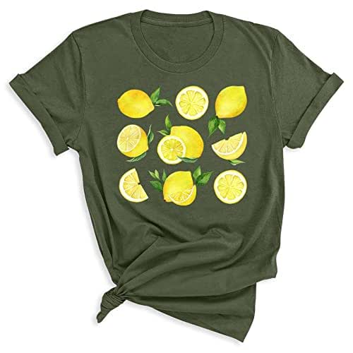 Amazon.com: Lemon Print T-shirt, Cute Lemons Short Sleeve Casual T ...