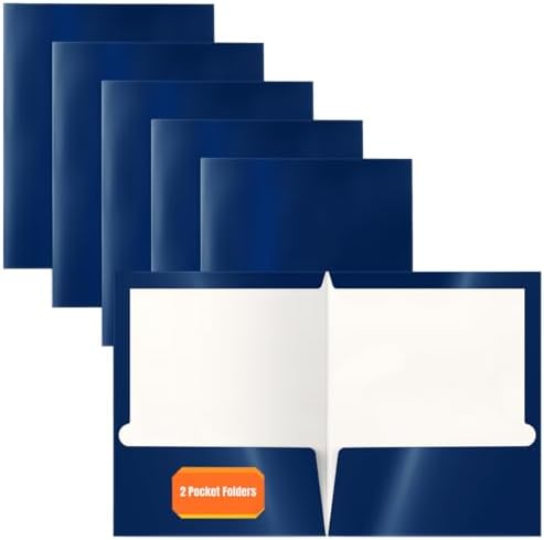 Better Office Products 2 Pocket Glossy Laminated Navy Blue Paper ...