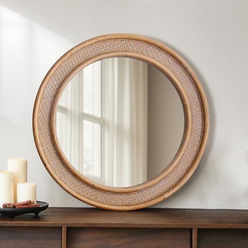 Amazon.com: LIVDUCOT 27" Handmade Farmhouse Large Rattan Mirror for ...