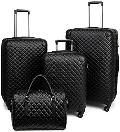 Amazon.com | feilario Plaid PU Leather Softshell Luggage Set - 4-Piece ...