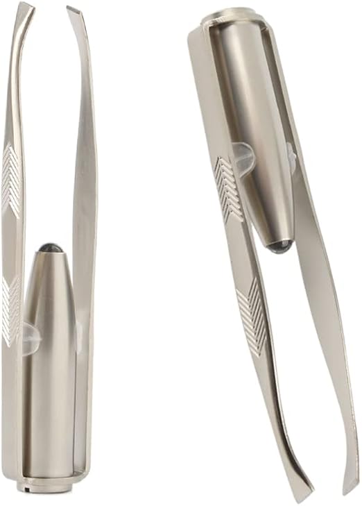 Amazon.com : Comimark 2 PCS Eyebrow Tweezers Stainless Steel With LED ...