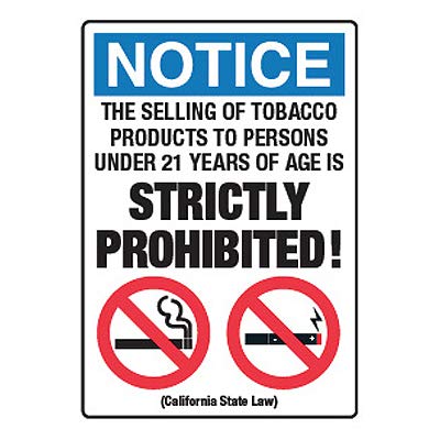 Amazon.com: Sale of Tobacco Under 21 PROHIBITED20" H x 14" W Aluminum ...