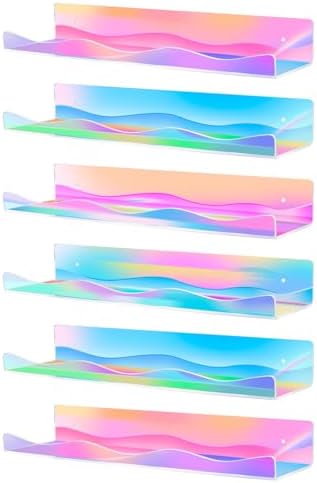 Amazon.com: 6 Pack Iridescent Acrylic Floating Shelves, 15.7" Clear ...